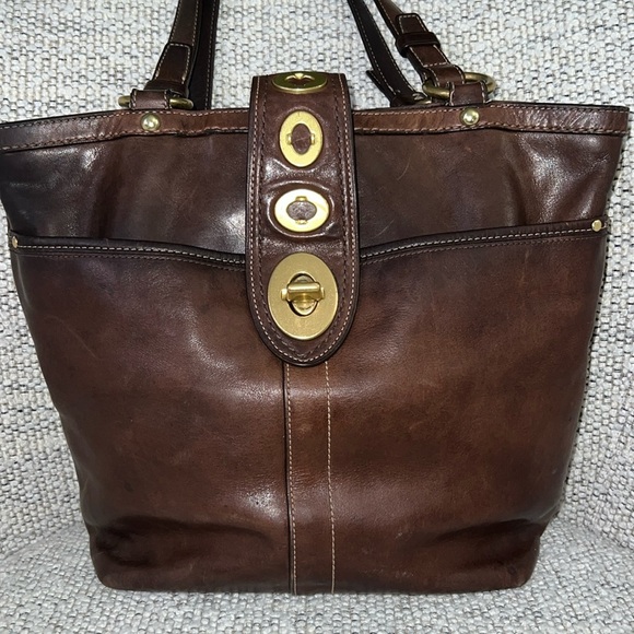 Coach | Bags | Coach Lily Legacy Turnlock Brown Leather Tote Handbag ...